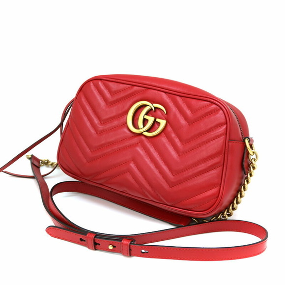 Gucci | Bags | Gucci Quilted Small Shoulder Bag Gg Marmont Leather Red ...